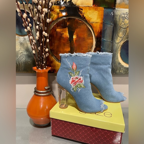 Glaze | Shoes | Nwt Glaze Open Toe Denim Boots | Poshmark